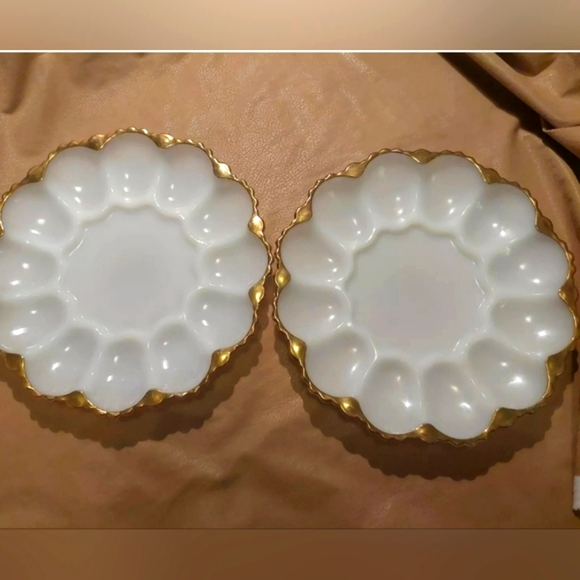 Vintage | Dining | Vintage 95s Anchor Hocking Gold Trimmed Deviled Egg Serving Platter Plate ...
